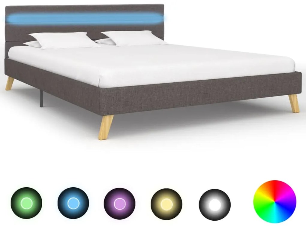 284848 vidaXL Rám postele s LED světlem světle šedý textil 120 x 200 cm
