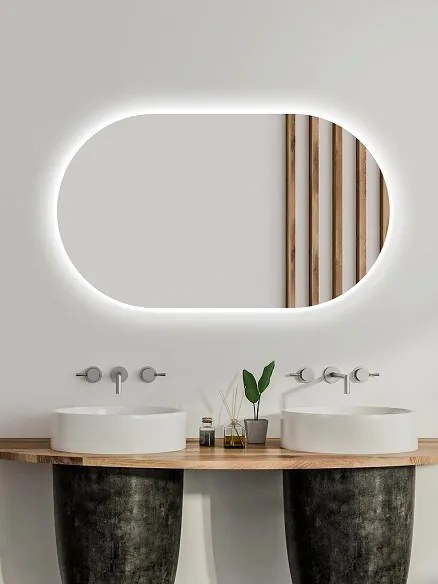 Zrcadlo oválné Ambiente Oval 120 x 70 cm s LED podsvícením po celém obvodu na chodbu do předsíně nástěnné do koupelny na zeď 411-477