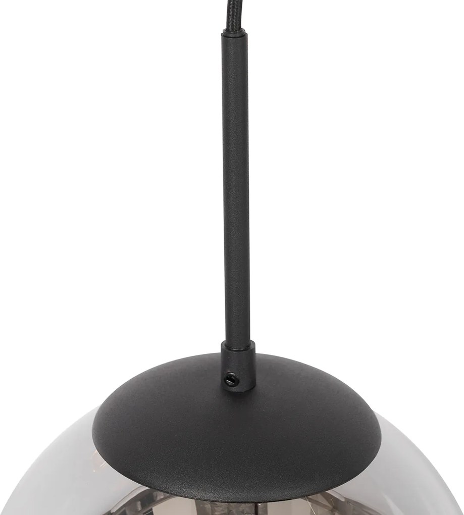 Závěsná lampa Art Deco černá s kouřovým sklem vč. 1-fázového kolejnicového adaptéru - Slimline Flore