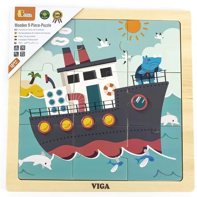 Dřevěné puzzle pro nejmenší Viga 9 ks Loď