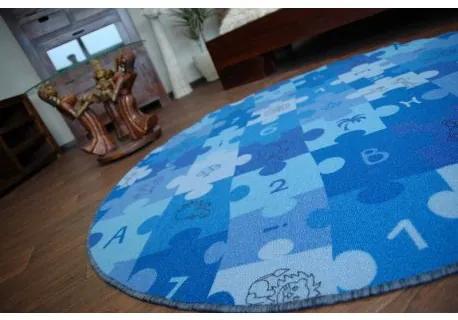 Dětský kulatý koberec PUZZLE modrý Rozměr: průměr 100 cm