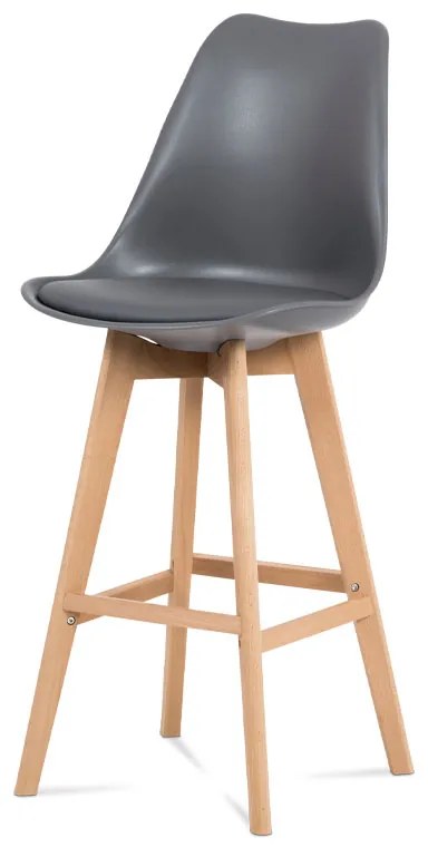 Autronic Barová židle v šedé barvě s dřevěnou konstrukcí v dekoru buk CTB-801 GREY