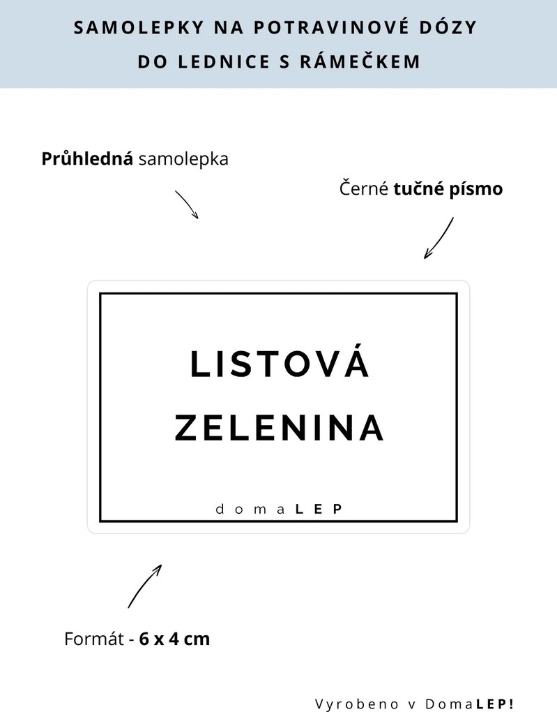 LISTOVÁ ZELENINA - Samolepka s rámečkem na dózy do lednice, 6 x 4 cm