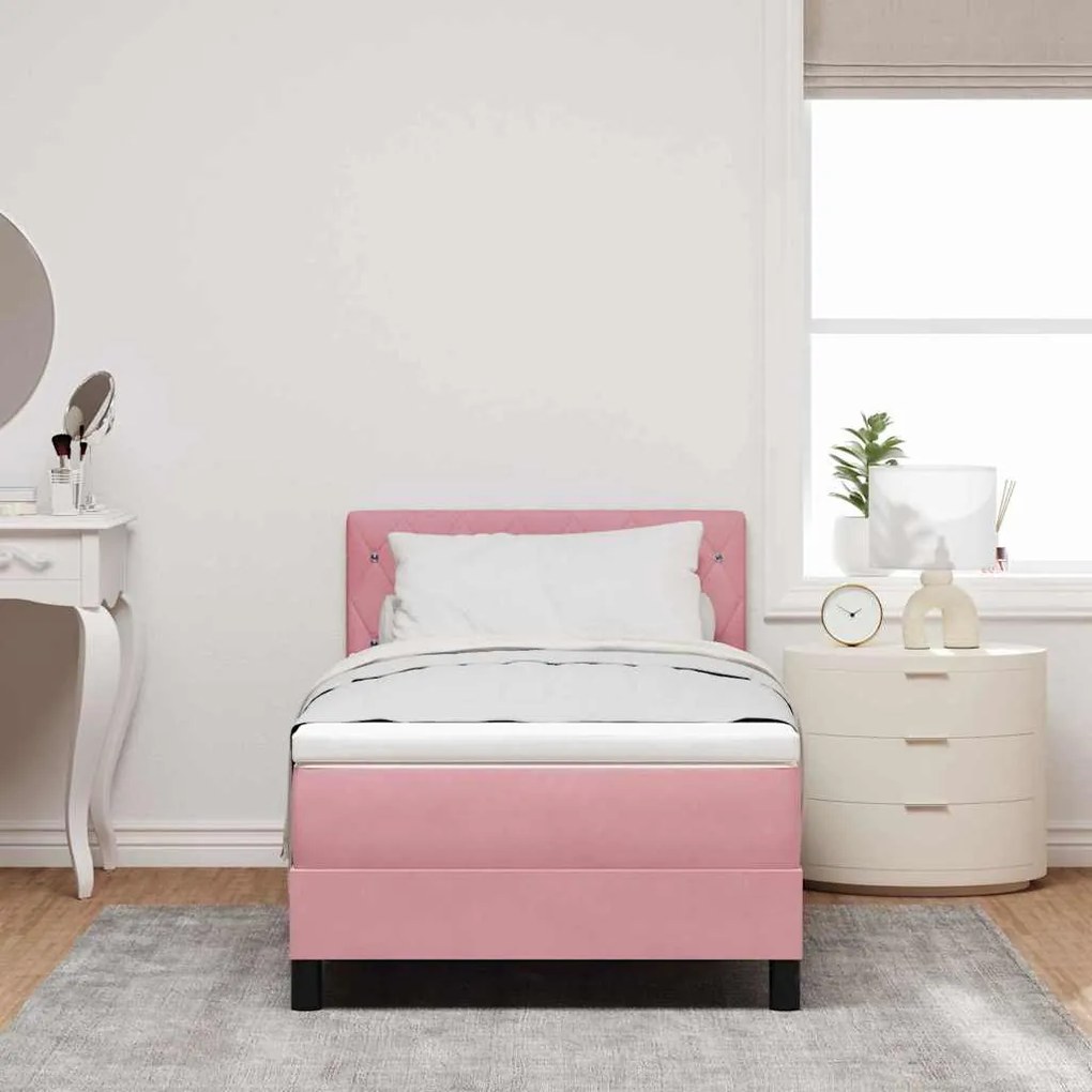 Postel s boxspringem s matrací s čelo Růžová 100 x 200 cm samet 3339091