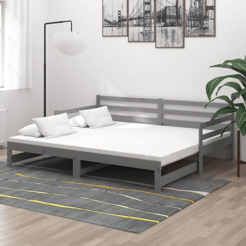 3083661 vidaXL Výsuvná denní postel 2 × (90x200 cm) šedá masivní borové dřevo