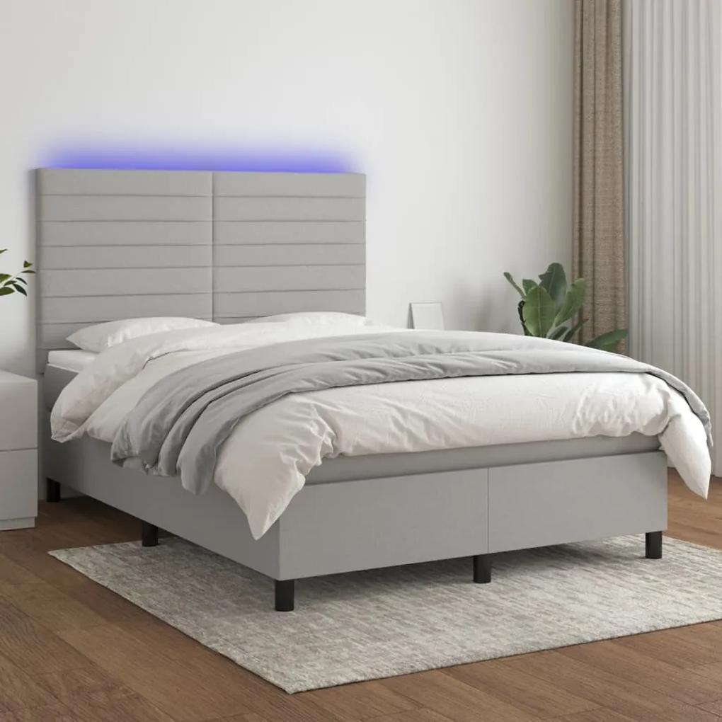 Box spring postel s matrací a LED světle šedá 140x190 cm textil,  3134949