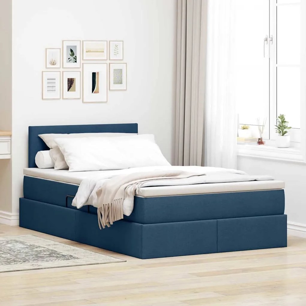 Postel s úložným prostorem a matrací Modrá 120 x 200 cm Samet 3370442