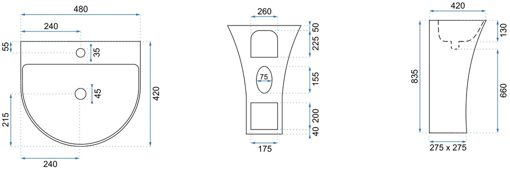 Volně stojící keramické umyvadlo REA RITA SLIM, bílé