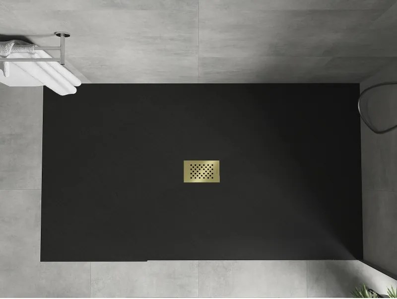 Mexen Hugo, obdélníková sprchová vanička SMC 150 x 100 cm, černá, zlatá krytka, 42701015-G