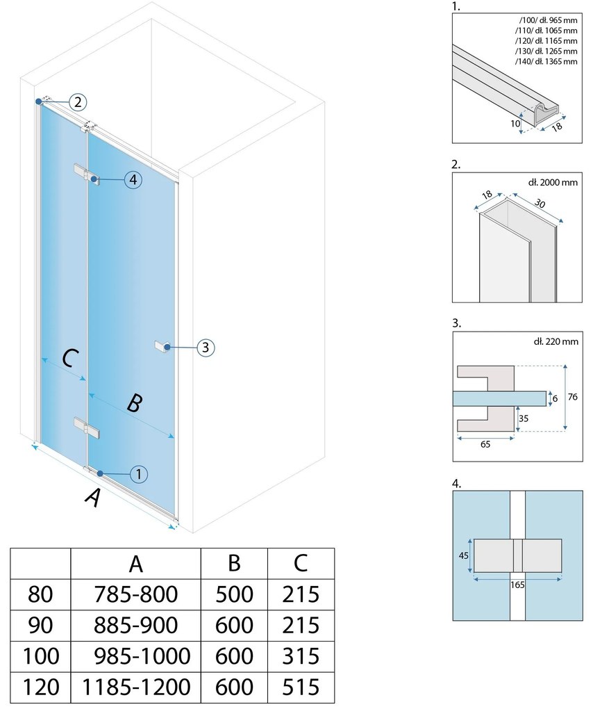 Rea Atlas, sprchové dveře 120x200cm, levá varianta, 6mm čiré sklo, chromový profil, KPL-K4667