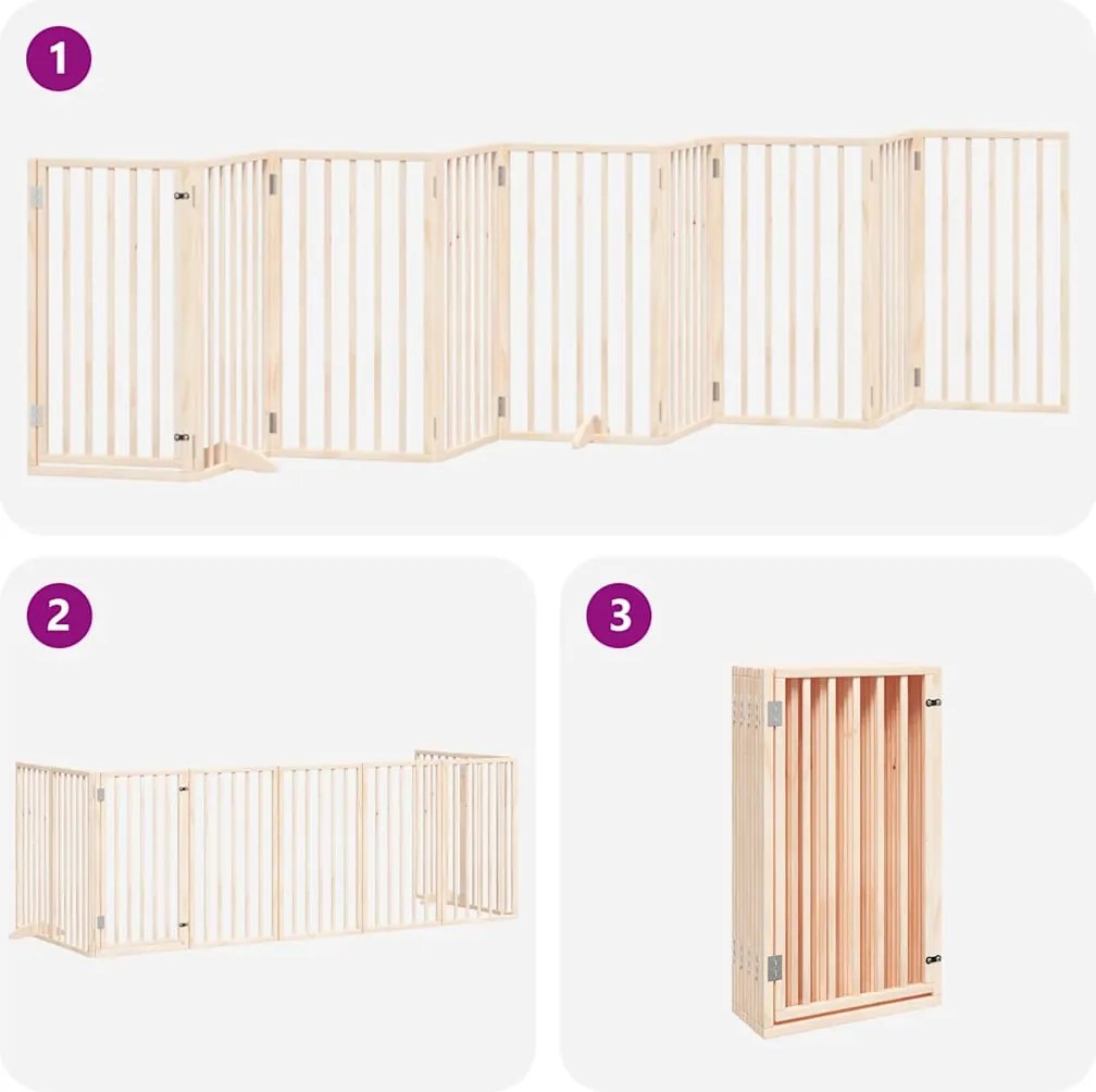Zábrana pro psy s dvířky skládací 9 panelů 450 cm topol 3155532