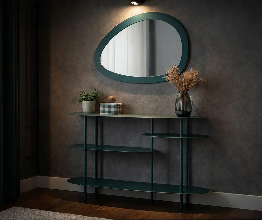 Zelenomodrý kovový konzolový stolek 34x118 cm Saturn – Mauro Ferretti