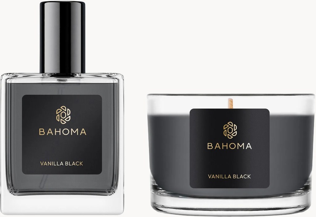 Sada interiérového spreje a vonné svíčky Vanilla Black, 2 díly (čerstvá, květinová)