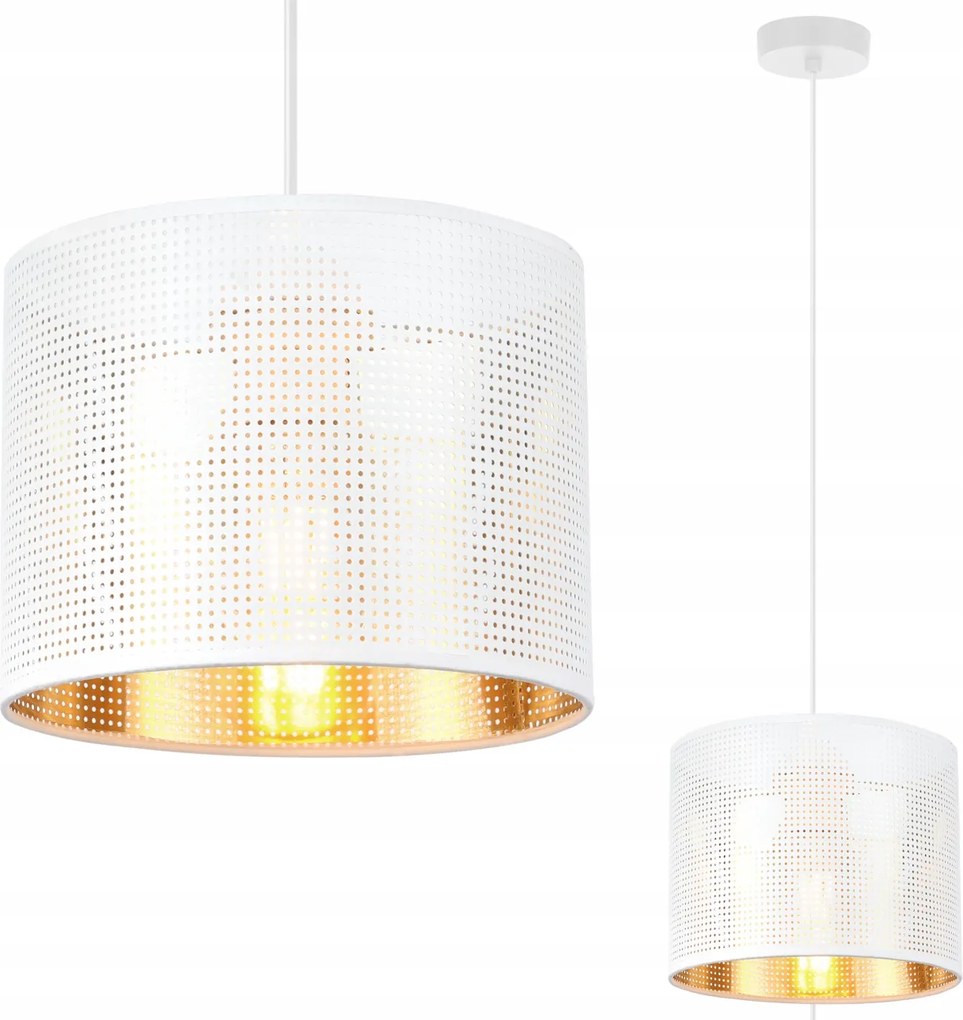 Závěsná Stropní Lampa Lustr Bílý Zlatý Stínidlo Glamour Do Obývacího Pokoje E27