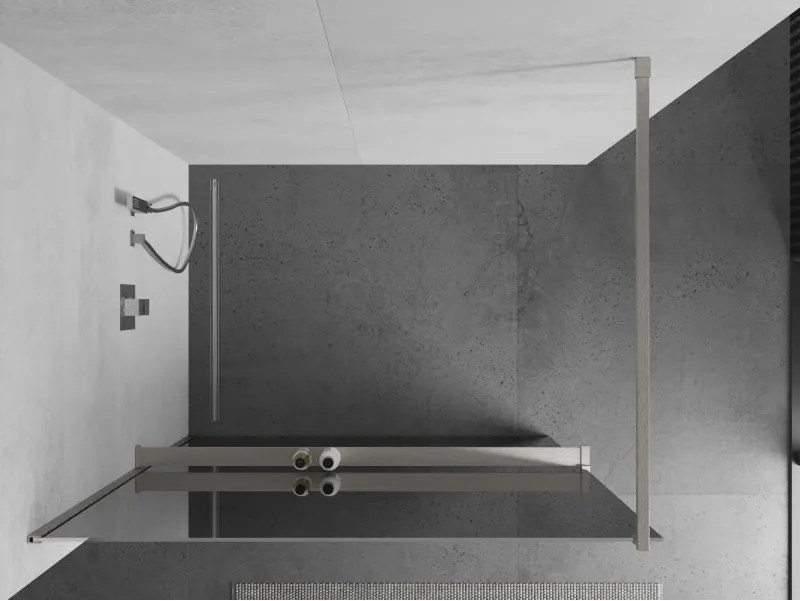 Mexen Kioto+, sprchová zástěna Walk-In s poličkou a věšákem 140 x 200 cm, 8mm sklo vzor zrcadlo, broušená ocel profil, 800-140-121-97-50