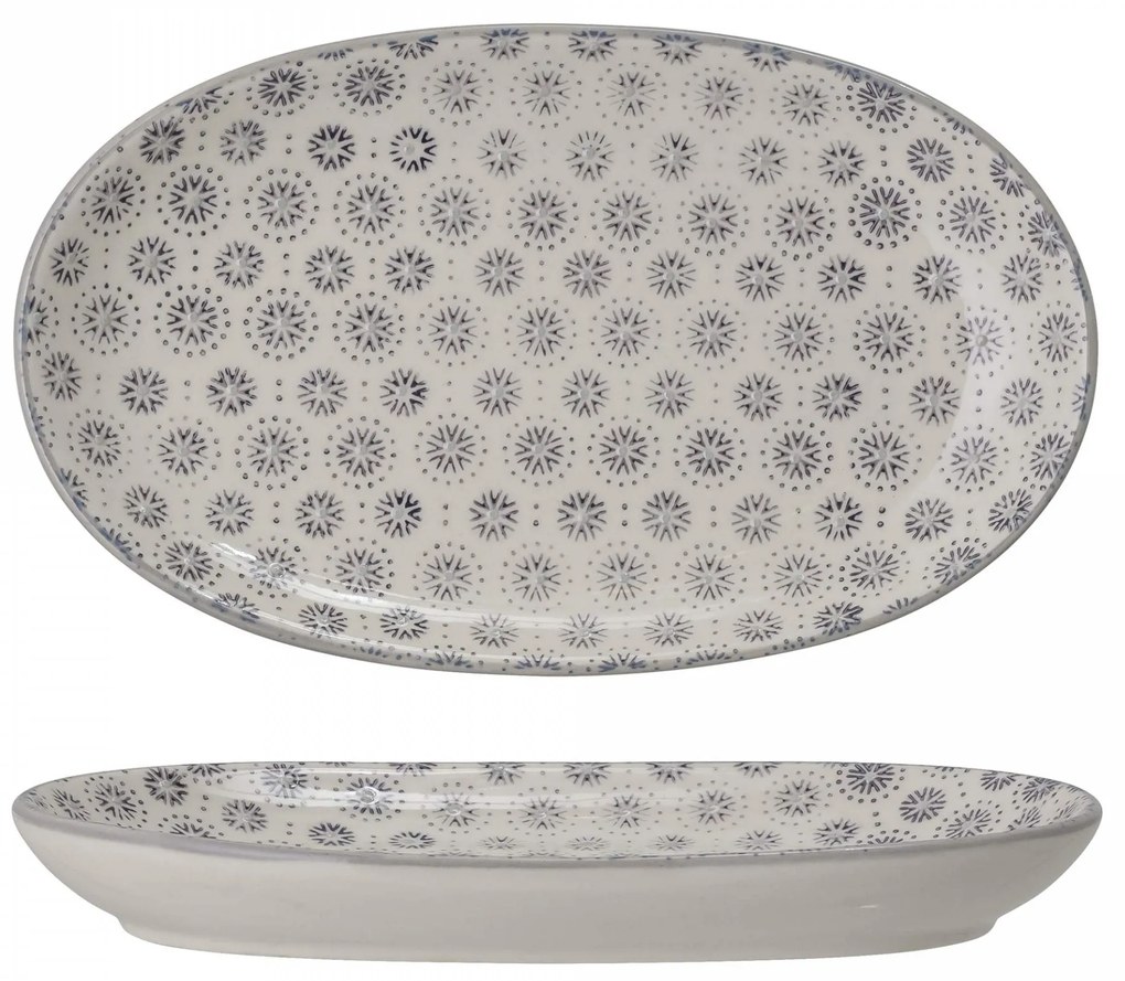 Bloomingville Oválný servírovací talíř Elsa Grey, šedá barva, bílá barva, keramika