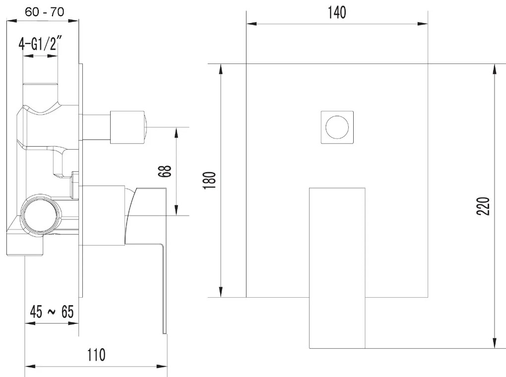 Sapho, LATUS podomítková sprchová baterie, 2 výstupy, chrom, 1102-42