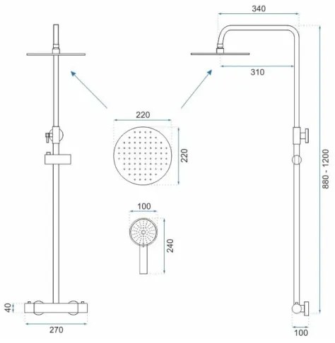 REA-P2323 - Sprchová sada s termostatickou baterií PAROT broušená zlatá