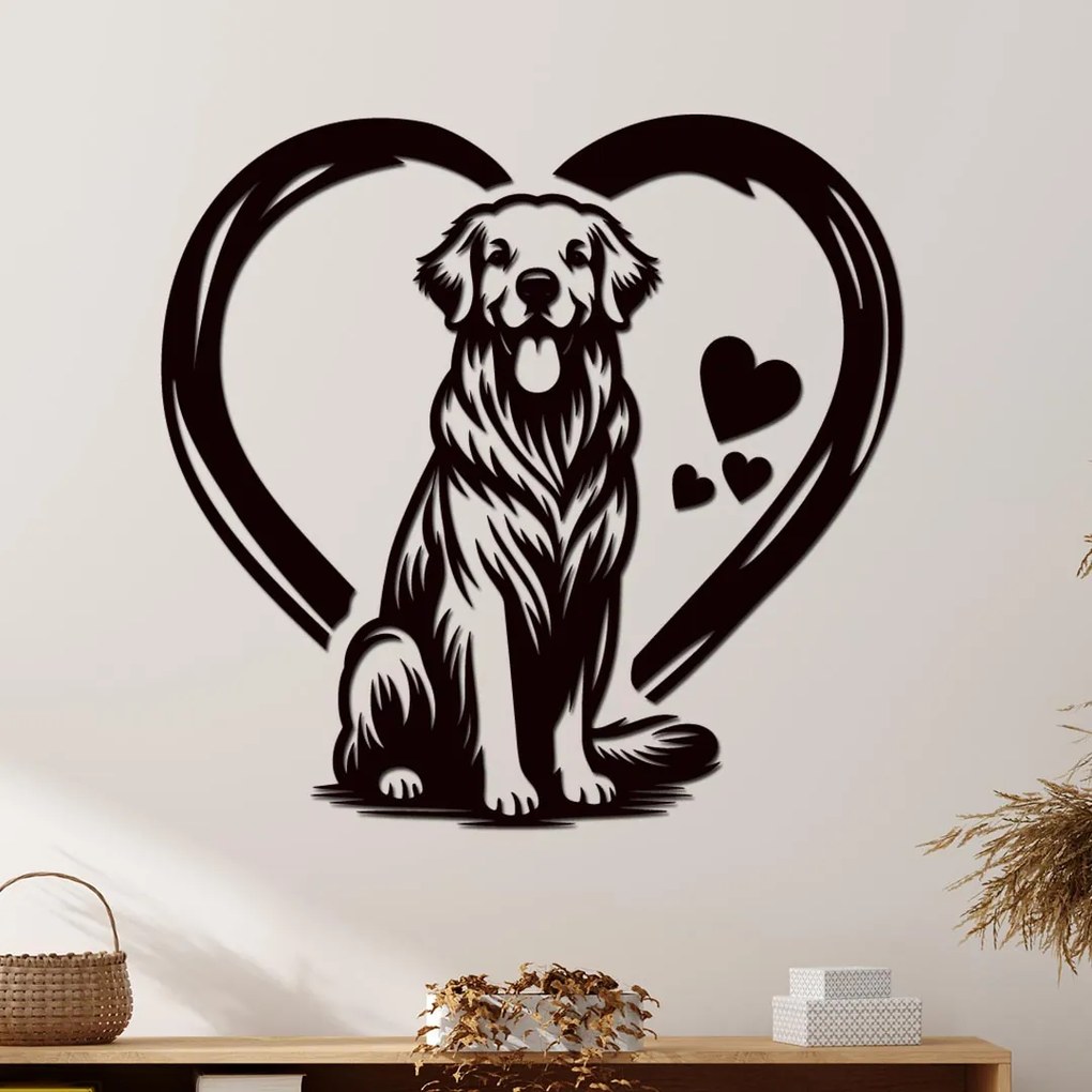 dřevo života Dřevěný obraz Zlatý retriever v srdci Zvolte rozměr (cm): 40x39, Zvolte barvu dekoru: Ořech