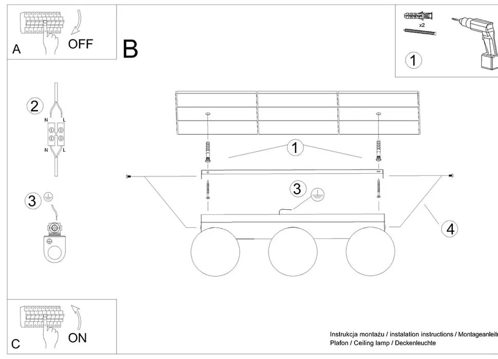Černé stropní svítidlo se skleněným stínidlem ø 12 cm Umerta – Sollux