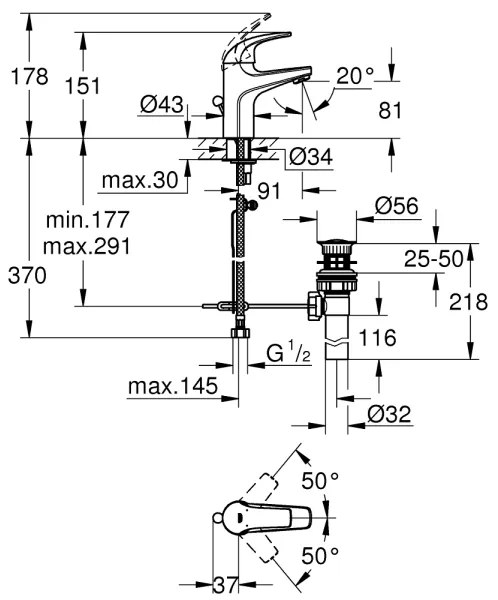 GROHE 32805000 - Umyvadlová baterie BAUCURVE DN 15 lesklý chrom