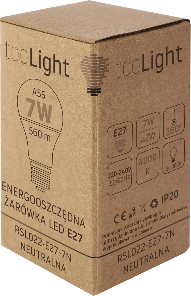 Toolight Toolight, LED žárovka E27, 7W, 560lm, 4000K neutrální bílá, RSL022, OSW-20007