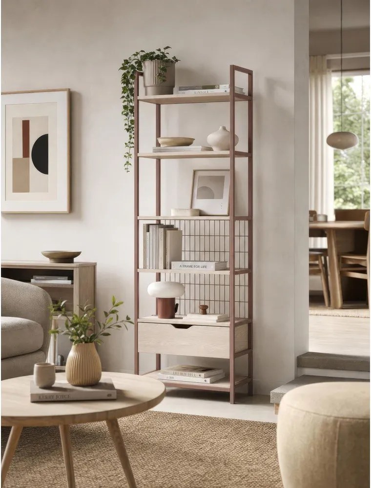 Ocelová knihovna v terakotové barvě 60x179,5x40 cm Amara – Marckeric