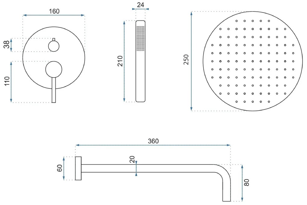Rea Lungo, sprchový set pod omítku s dešťovou hlavovou a ruční sprchou, měděná matná, REA-P8809