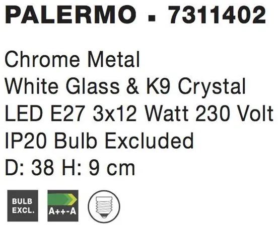 Nova Luce Stropní svítidlo PALERMO chromovaný kov bílé sklo a K9 křišťál E27 3x12W