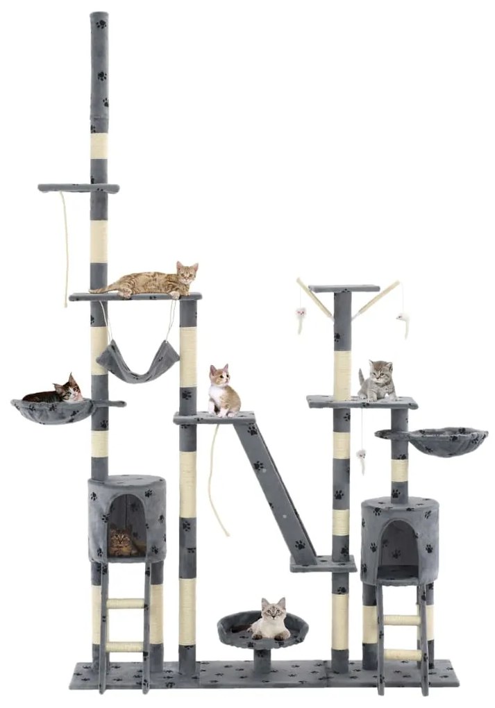 Škrabadlo pro kočky sisalové sloupky 230-250 cm šedé s tlapkami 170618
