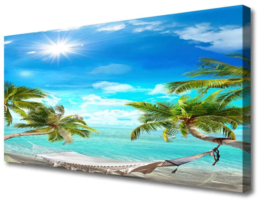 Obraz na plátně Tropické Palmy Hamaka Pláž 100x50 cm