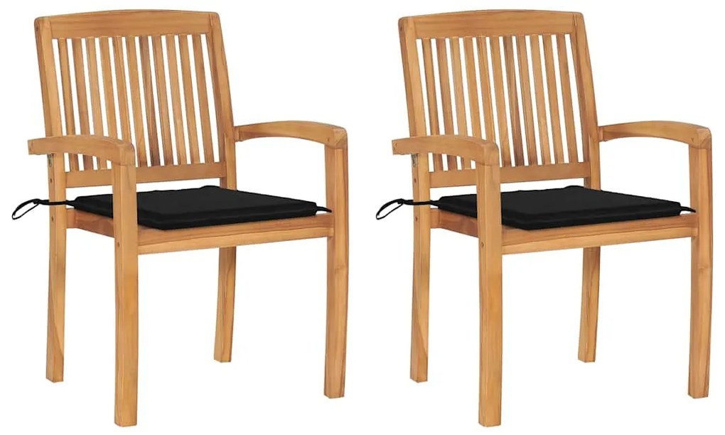 Zahradní židle 2 ks s černými poduškami masivní teak 3063259