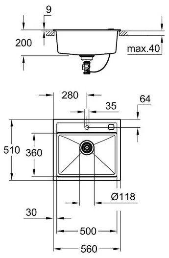 Grohe K700 Kompozitní dřez 51x56 cm 31651AT0