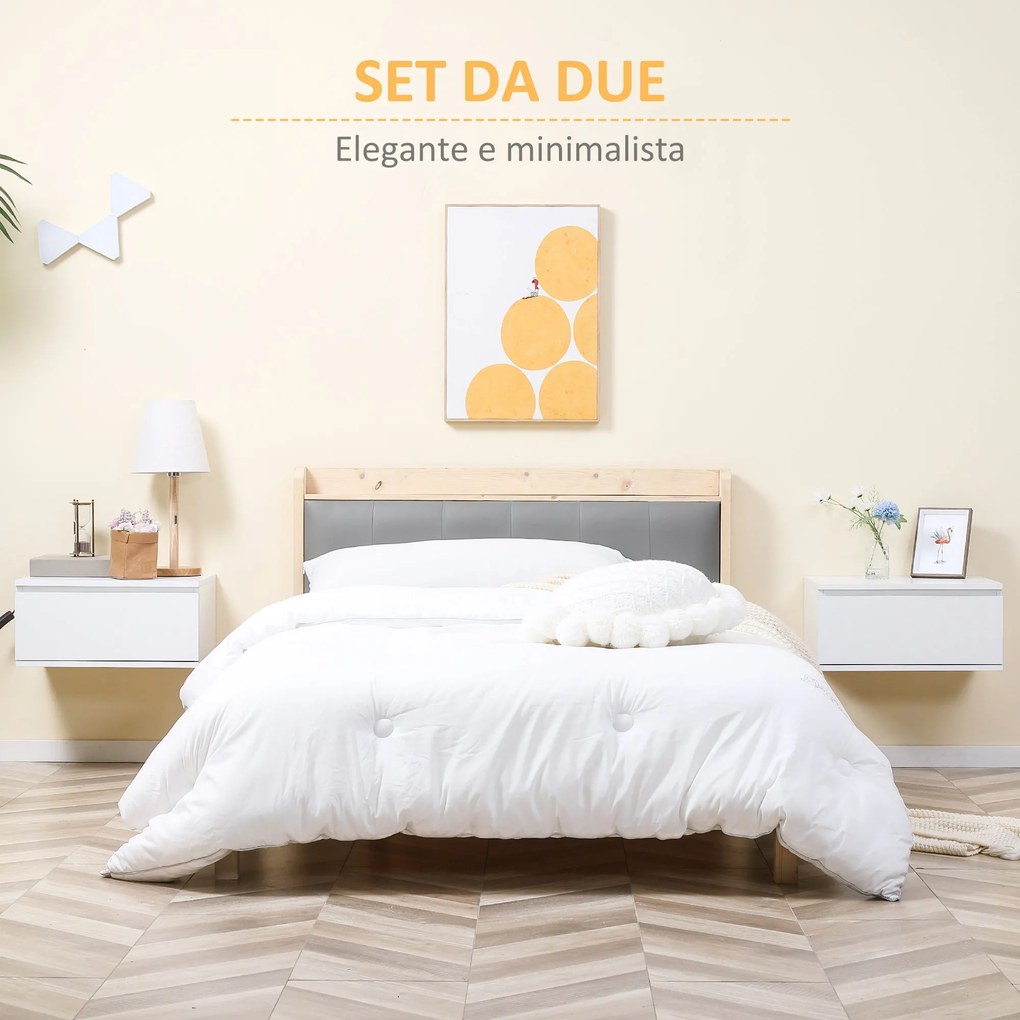 HOMCOM Sada 2 moderních nočních stolků s výsuvnou zásuvkou a závěsným designem do ložnice a obývacího pokoje, z dřevotřísky a MDF, 49x38x23cm, bílá