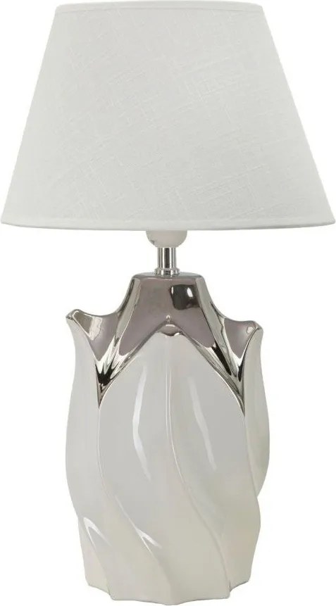 Bílá/ve stříbrné barvě keramická stolní lampa s textilním stínidlem (výška 51 cm) Shiney – Mauro Ferretti