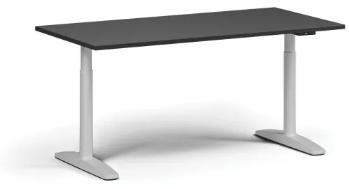 Výškově nastavitelný stůl OBOL, elektrický, 675-1325 mm, deska 1600x800 mm, bílá zaoblená podnož, grafit