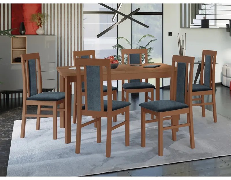 Rozkládací stůl se 6 židlemi - AL34, Barva dřeva: ořech, Potah: Zetta 297