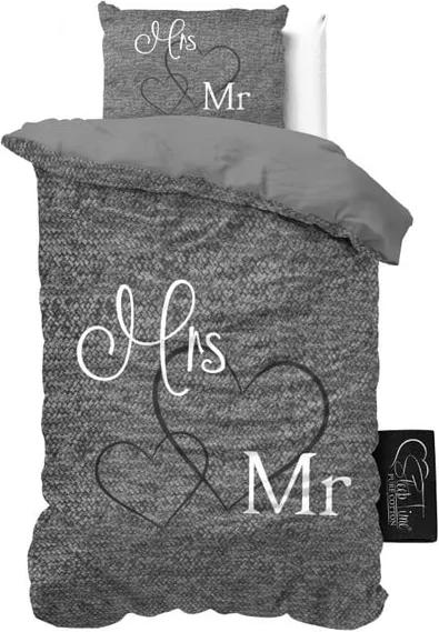 Šedé bavlněné povlečení Sleeptime Mr&Mrs, 140 x 200 cm