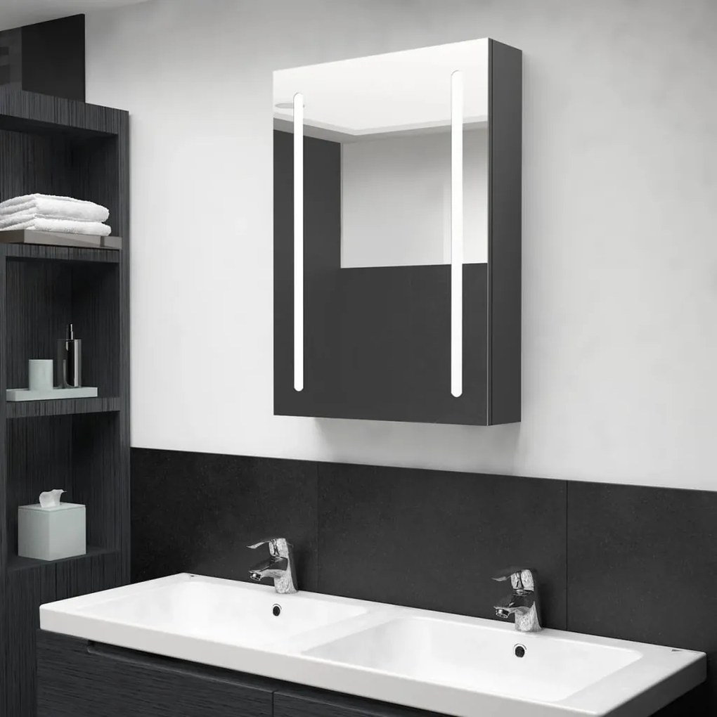 LED koupelnová skříňka se zrcadlem šedá 50 x 13 x 70 cm 326497