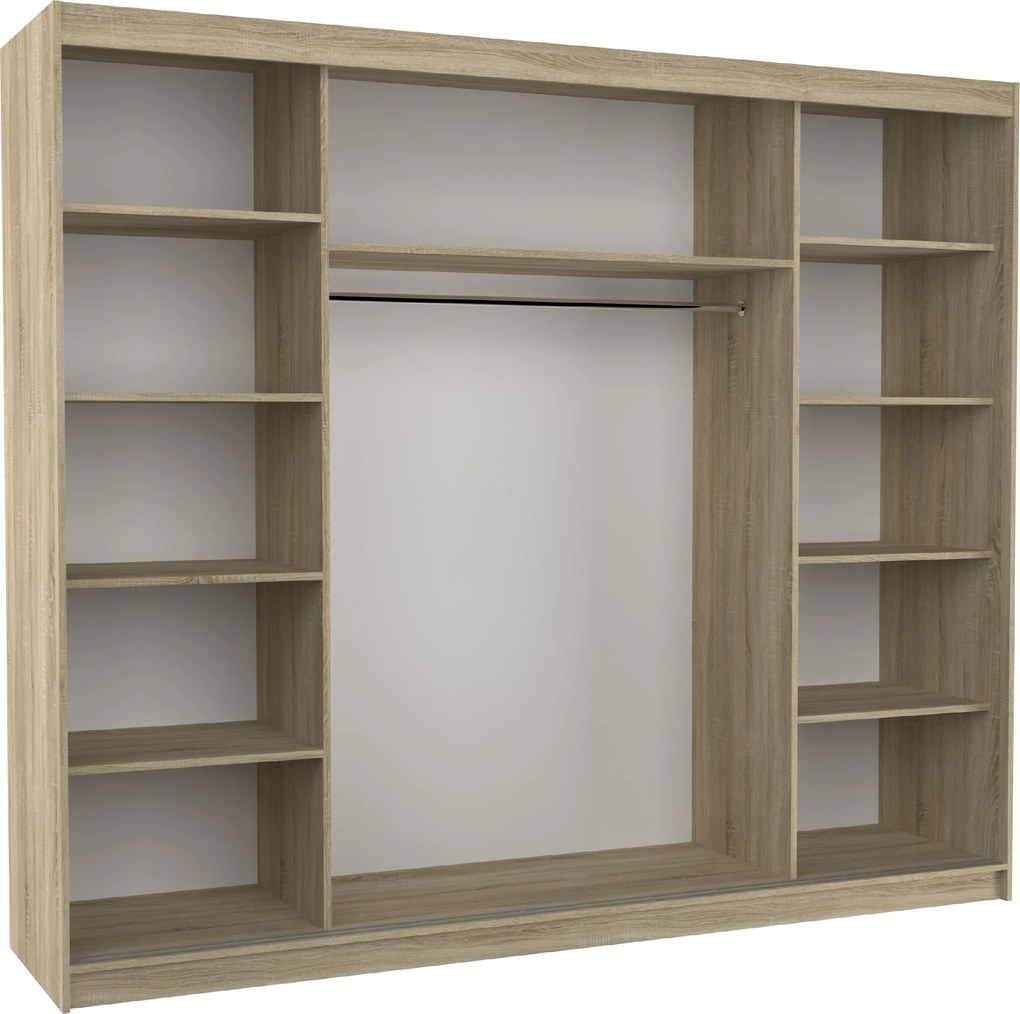 ADRK Furniture Posuvná skříň se zrcadlem a LED osvětlením CAMBE 250 SW-CAM-S+W-250+L-V391