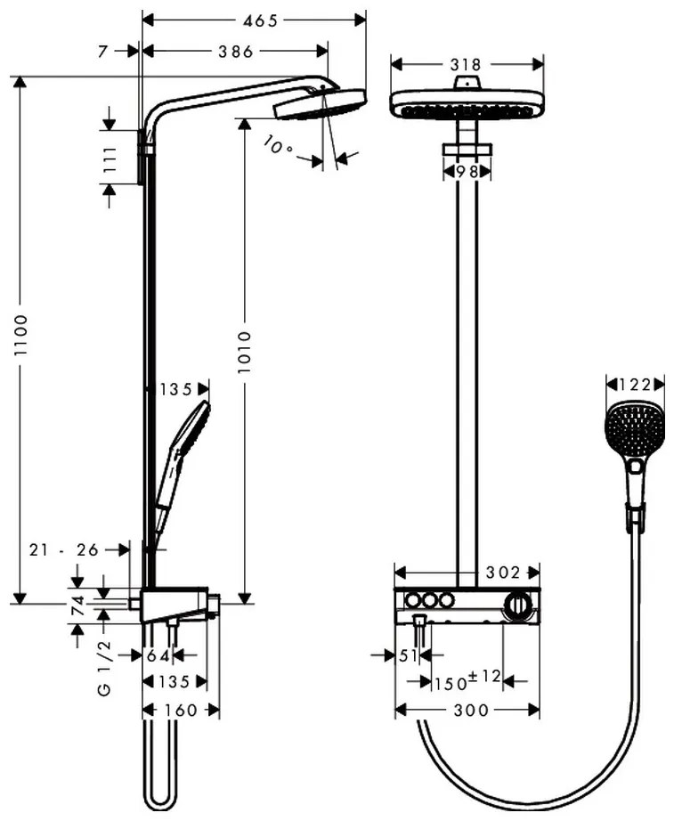 Hansgrohe Raindance Select E, Showerpipe 300 3jet s termostatem ShowerTablet Select 300, chromová, HAN-27127000