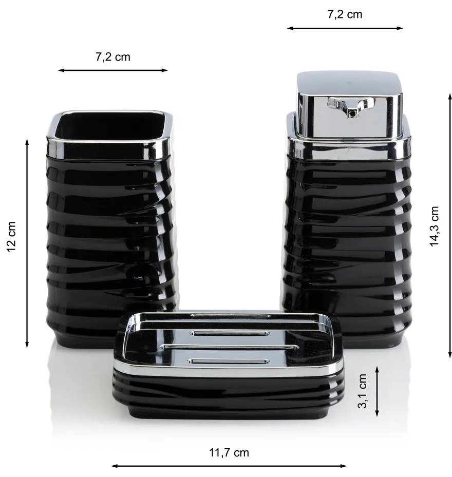 Sada koupelnových doplňků Wave černá/prvky s chromovou povrchovou úpravou