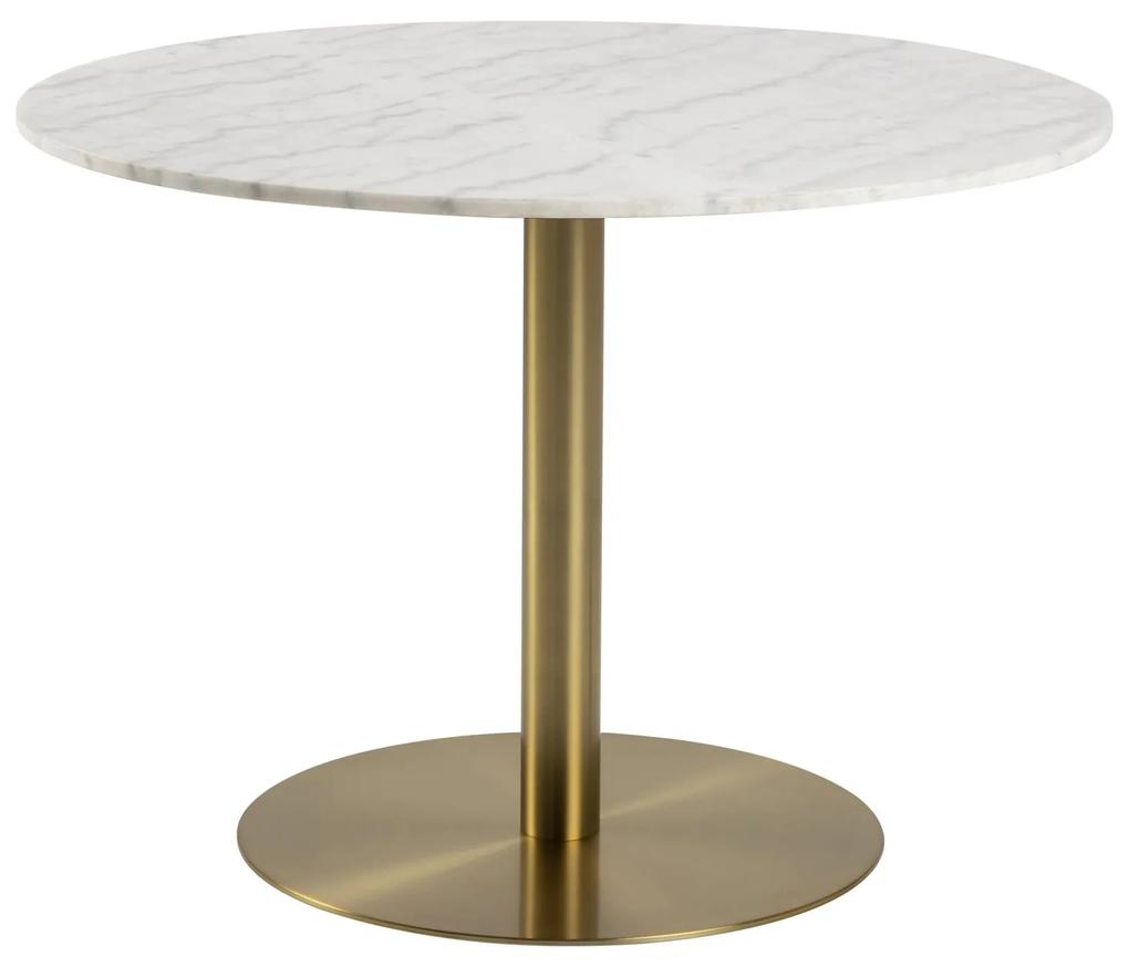Okrągły stół do jadalni z marmurowym blatem Biało - złoty FENSI