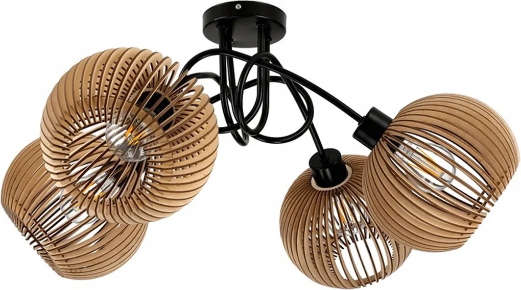 LED LOFT lampa, spiral, dřevěná, 4xe27, do pokoje, dekorativní dřevěný lustr
