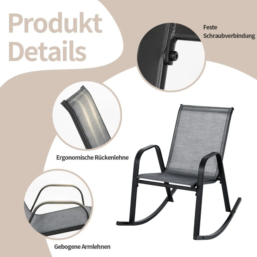 Costway Sada 2 houpacích křesel s prodyšným látkovým sedákem Ergonomická – šedá