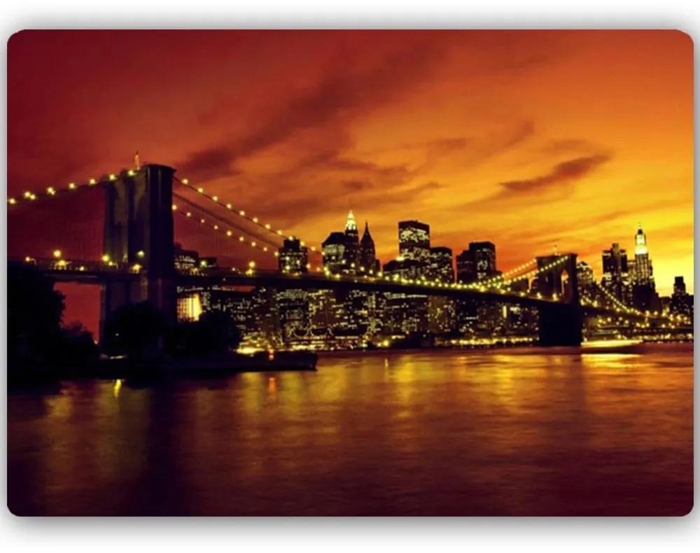 CARO Kovový obraz - Brooklyn Bridge And Manhattan At Sunset 60x40 cm