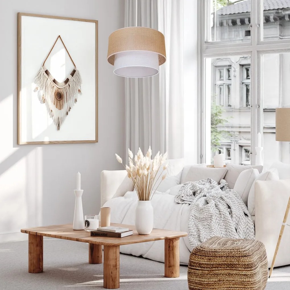 Závěsné svítidlo Bueno, 1x hnědé/béžové jutové stínítko, w