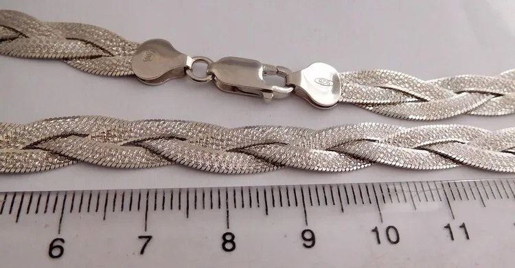 Klenoty Budín Stříbrný pletený gravírovaný masivní náhrdelník - řetízek rhodium 50cm 18,93gr 030898700002