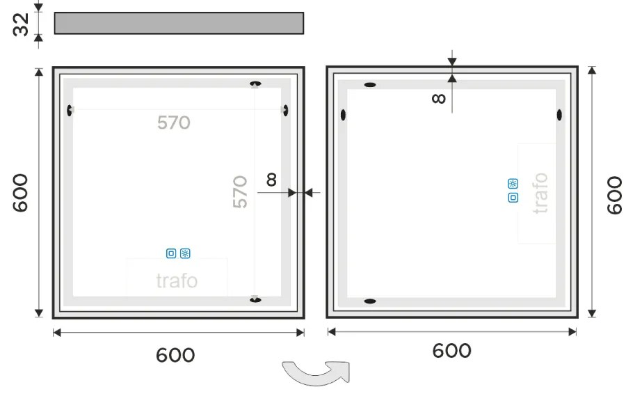 Nimco LED zrcadlo 600x600 se dvěma dotykovými senzory - ZP 13066VX