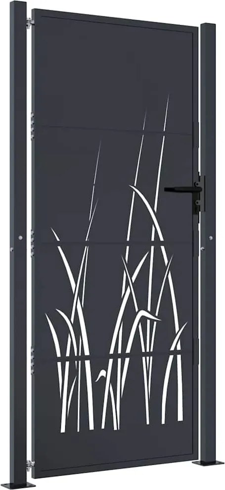Zahradní branka antracitová 100 x 200 cm ocelová, design trávy 153171